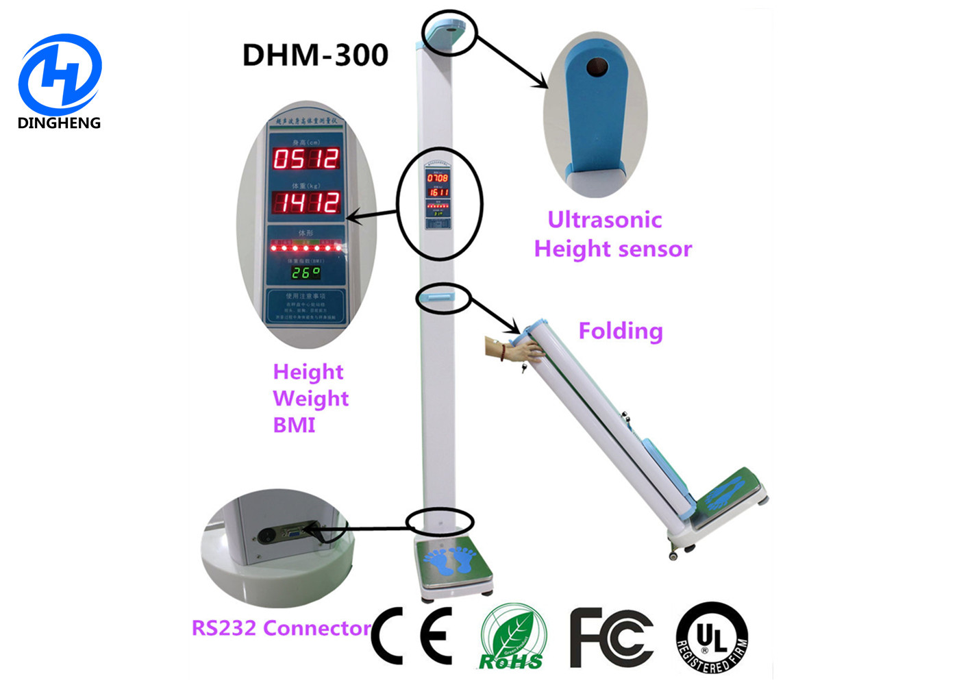 Foldable BMI Scale Machine With LED Display Height And Weight Measuring ...